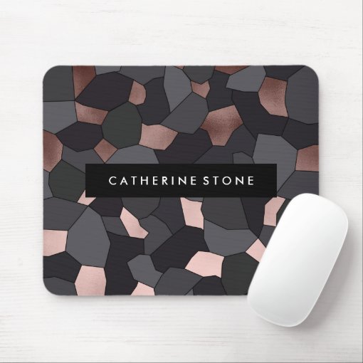 Elegant stylish rose gold grey and black mosaic mouse pad | Zazzle
