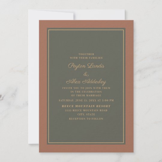 Elegant Stylish Rust Moss Green Autumn Wedding Invitation | Zazzle.com