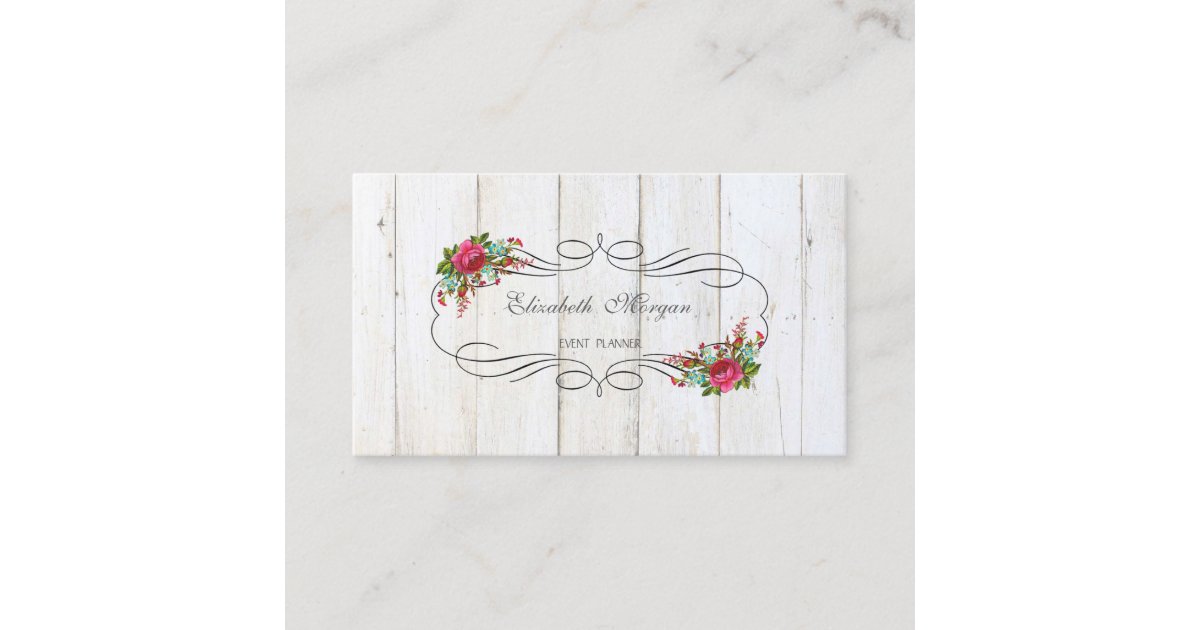 Elegant Stylish Rustic Chic,Flowers,Wood Texture Business Card | Zazzle