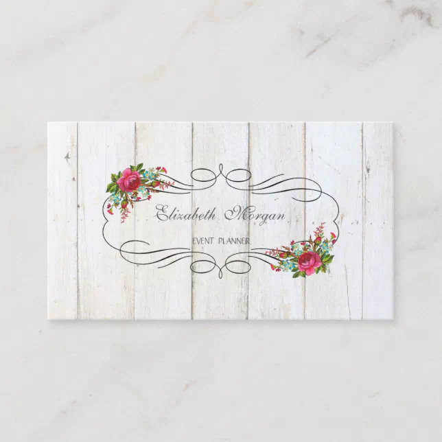 Elegant Stylish Rustic Chic,Flowers,Wood Texture Business Card | Zazzle