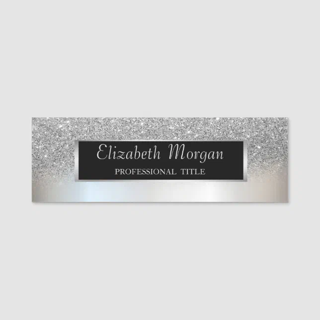 Elegant Stylish, Silver Frame, Glitter Ombre Name Tag | Zazzle