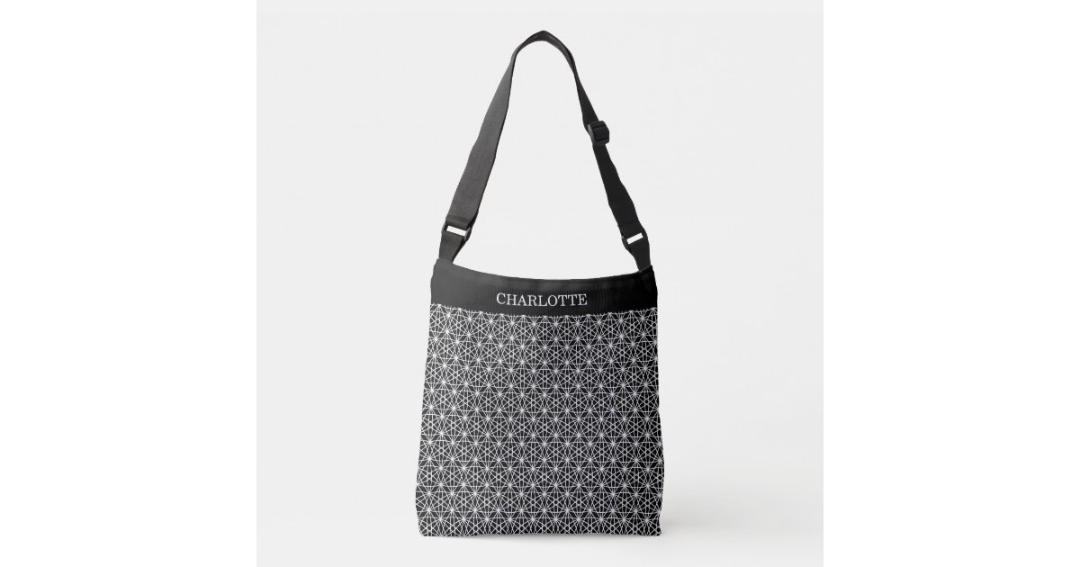 Elegant stylish star pattern in black and white crossbody bag | Zazzle