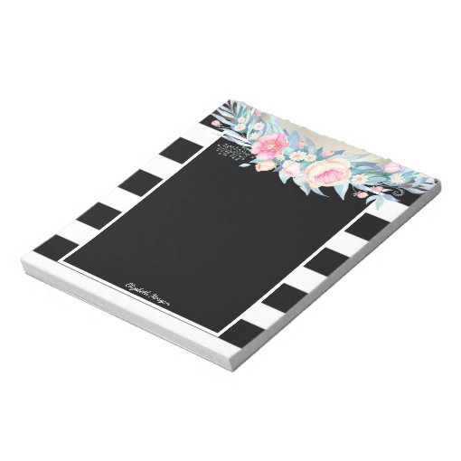 Elegant Stylish Stripes,Flowers- Personalized Notepad | Zazzle