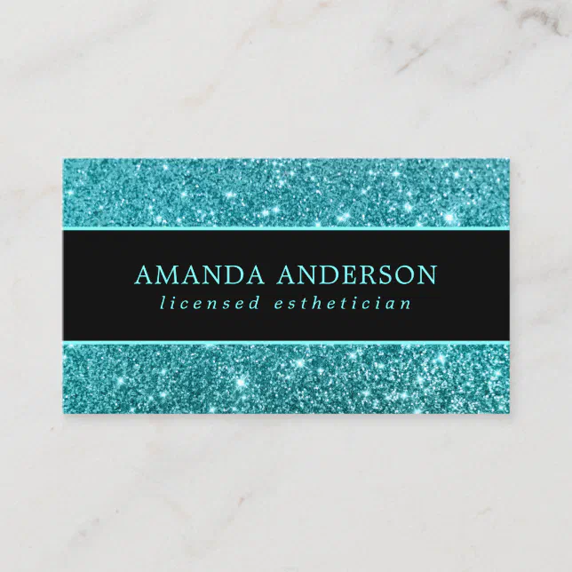 Elegant Stylish Teal Glitter Sparkle Business Card | Zazzle