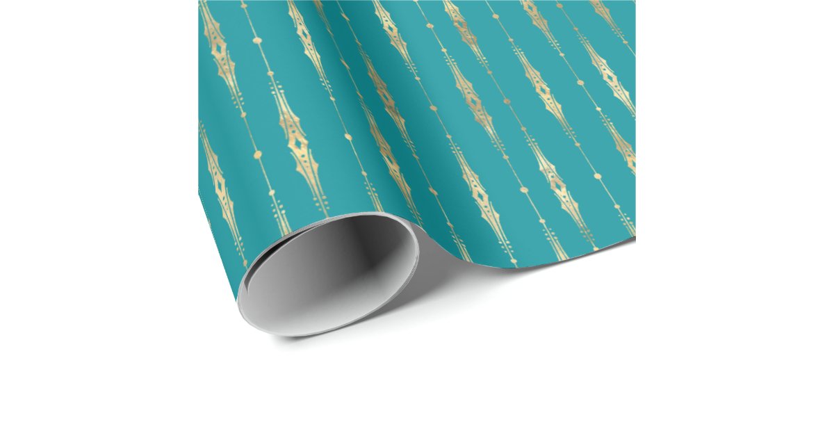 Elegant Stylish Teal Gold Pattern Wrapping Paper | Zazzle