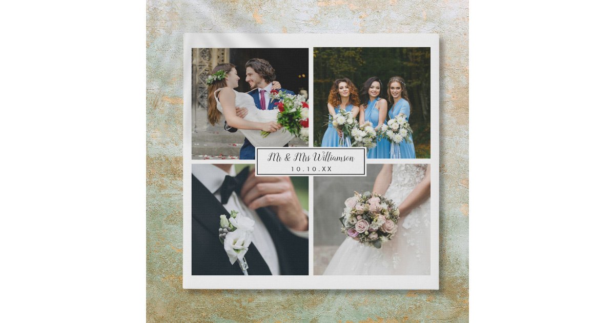 Elegant Stylish Wedding Photos Collage Faux Canvas Print | Zazzle