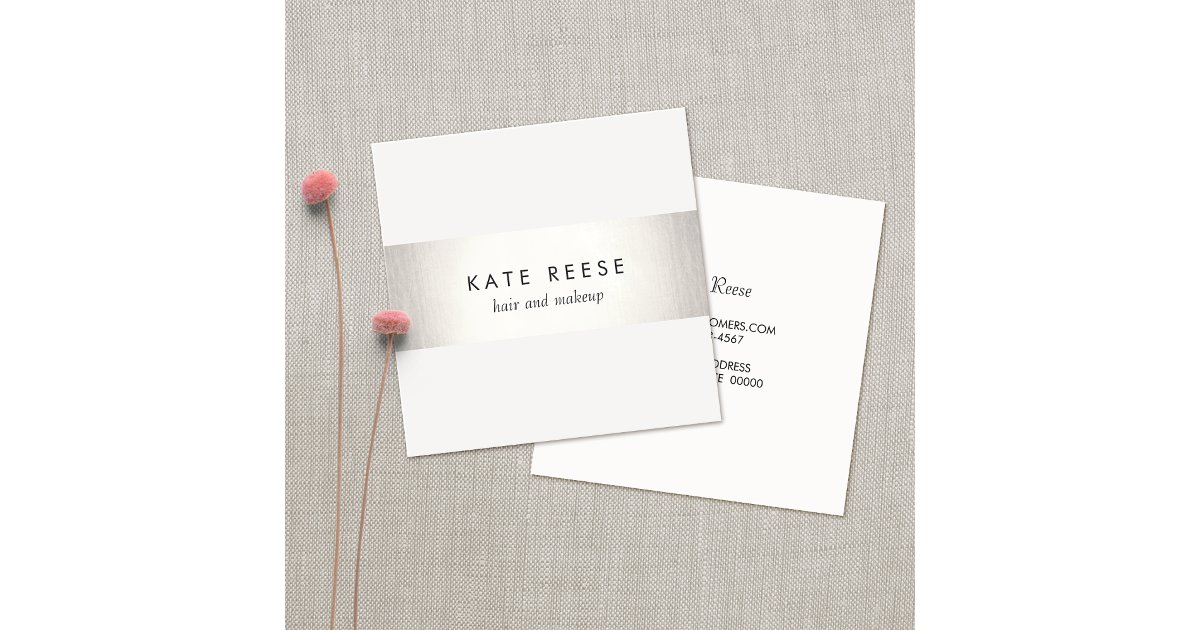 Elegant Stylish White Modern FAUX Silver Striped Square Business Card ...