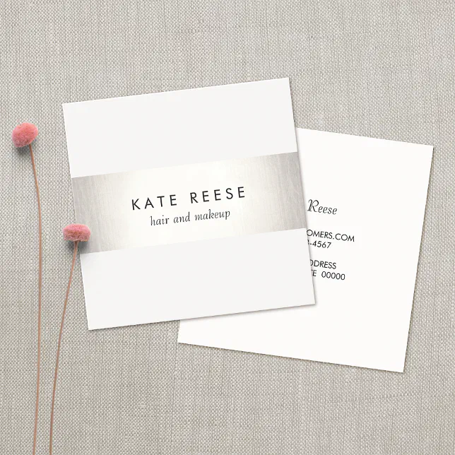 Elegant Stylish White Modern FAUX Silver Striped Square Business Card ...