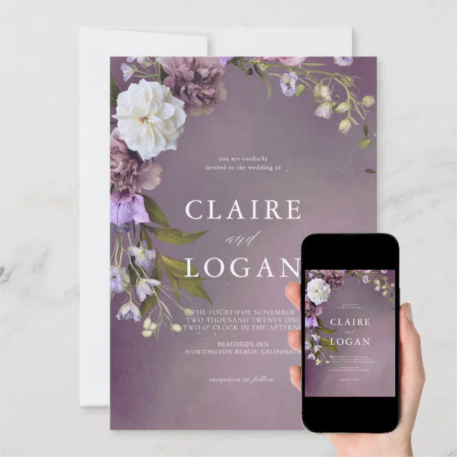 Elegant Subtle Purple Floral Wedding Invitation | Zazzle