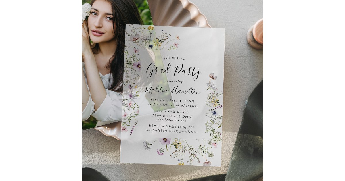 Elegant Subtle Wildflowers Graduation Party Vellum Invitations | Zazzle