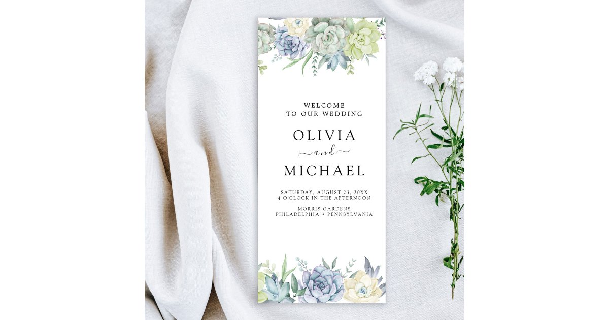 Elegant Succulent Greenery Wedding Program Flyer | Zazzle