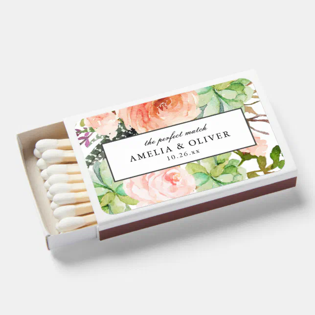 Elegant Succulent Rose Floral Wedding Matchboxes | Zazzle