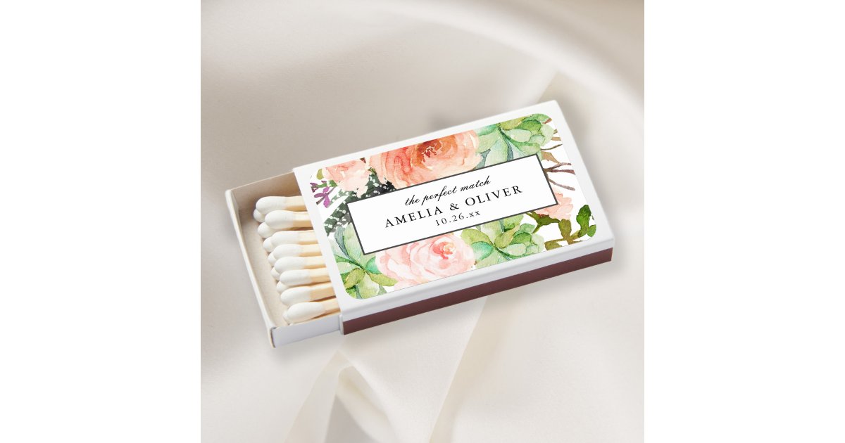 Elegant Succulent Rose Floral Wedding Matchboxes | Zazzle