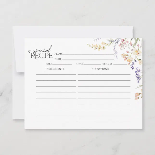 Elegant Summer Floral Flowers | Recipe Cards | Zazzle