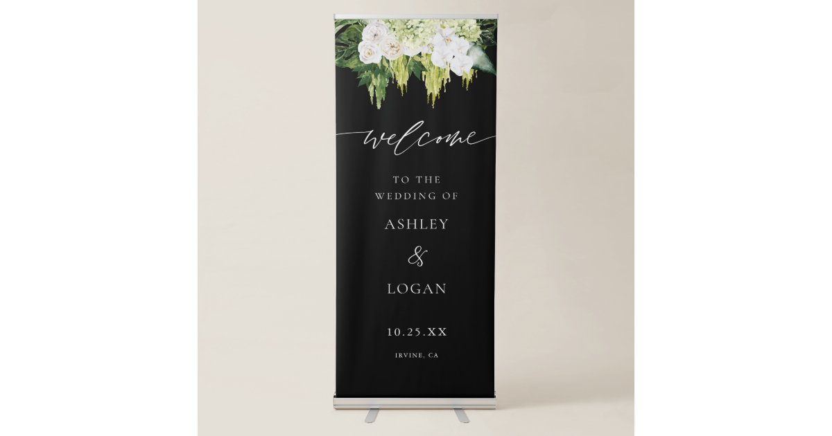 Elegant Summer Greenery Botanical Wedding Welcome Retractable Banner ...