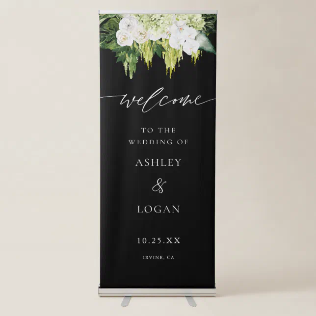 Elegant Summer Greenery Botanical Wedding Welcome Retractable Banner ...