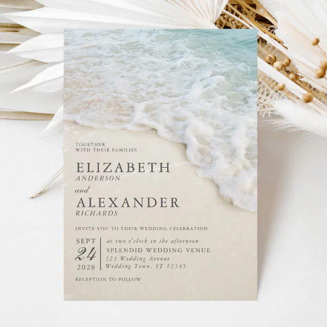 Elegant Summer Ocean Beach Wedding Invitation | Zazzle