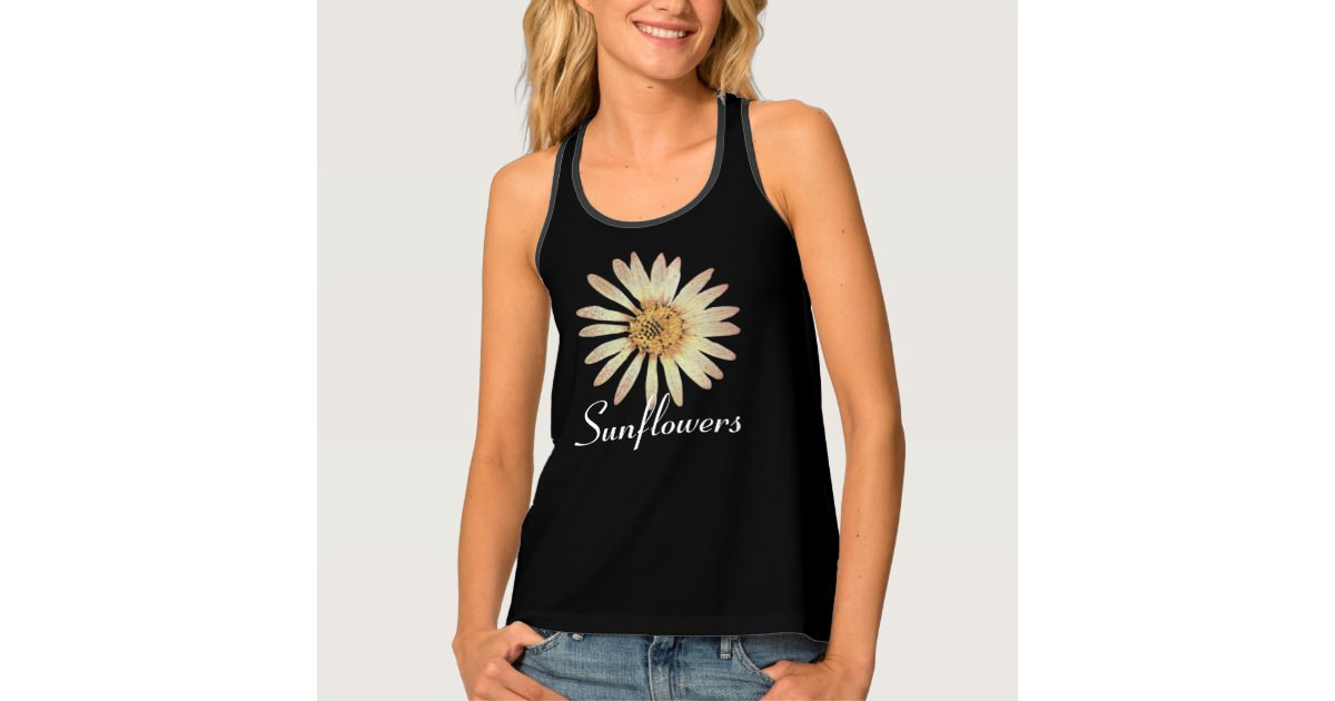 Elegant summer sunflower women black tank top | Zazzle