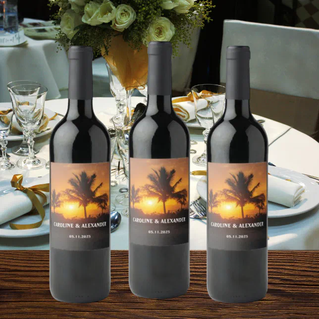Elegant Summer Sunset Tropical Beach Hawaii Wine Label | Zazzle
