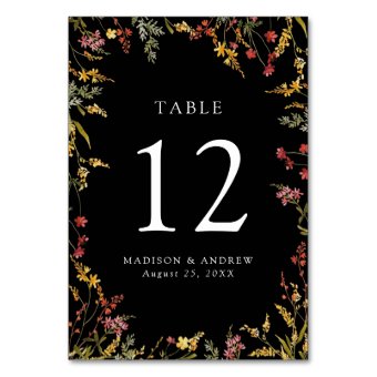 Elegant Summer Wildflower Black Wedding Table Number | Zazzle