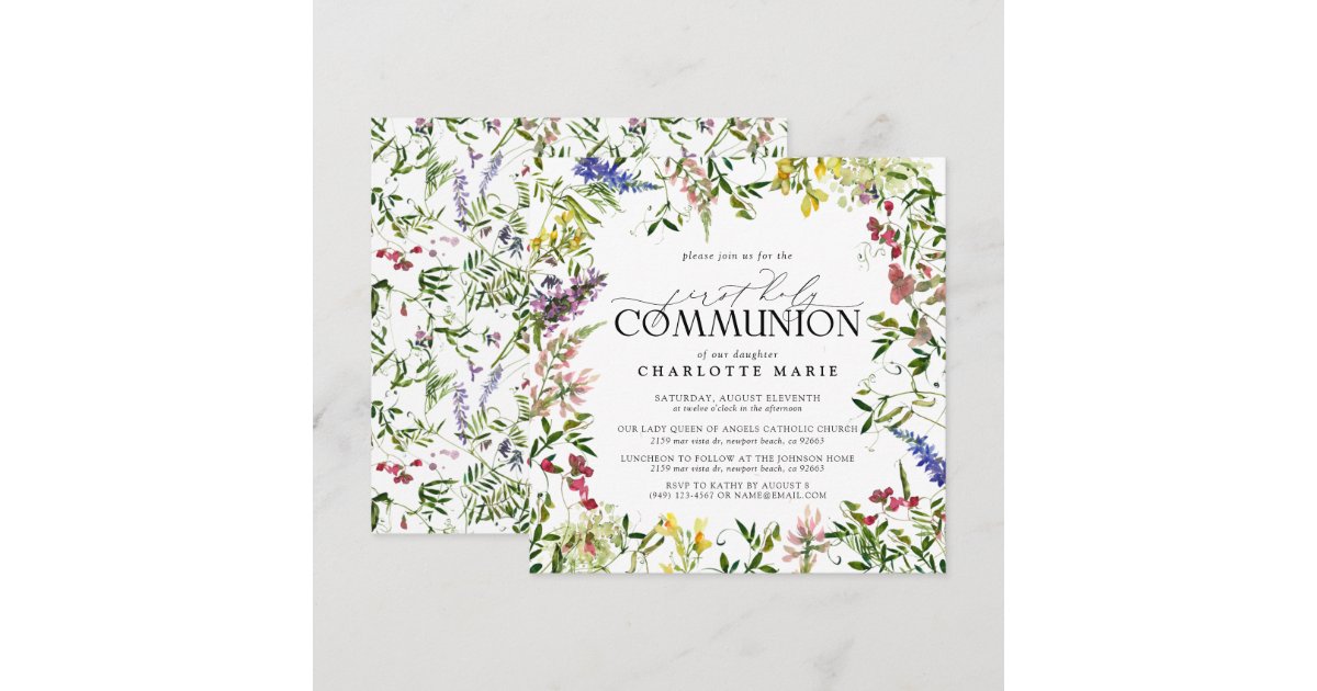Elegant Summer Wildflower First Holy Communion Invitation | Zazzle