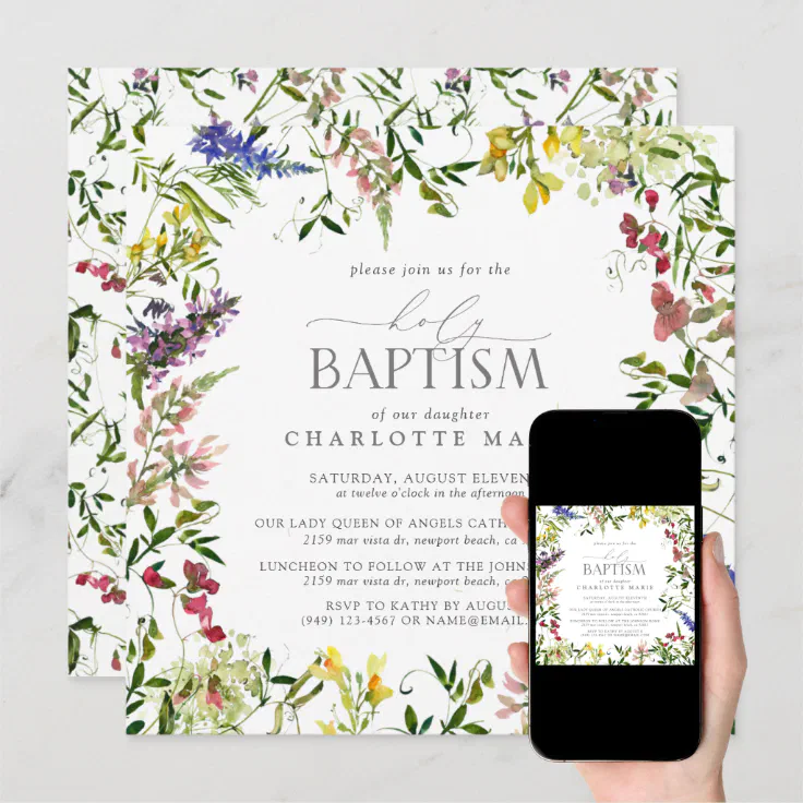 Elegant Summer Wildflower Floral Baptism Invitation | Zazzle