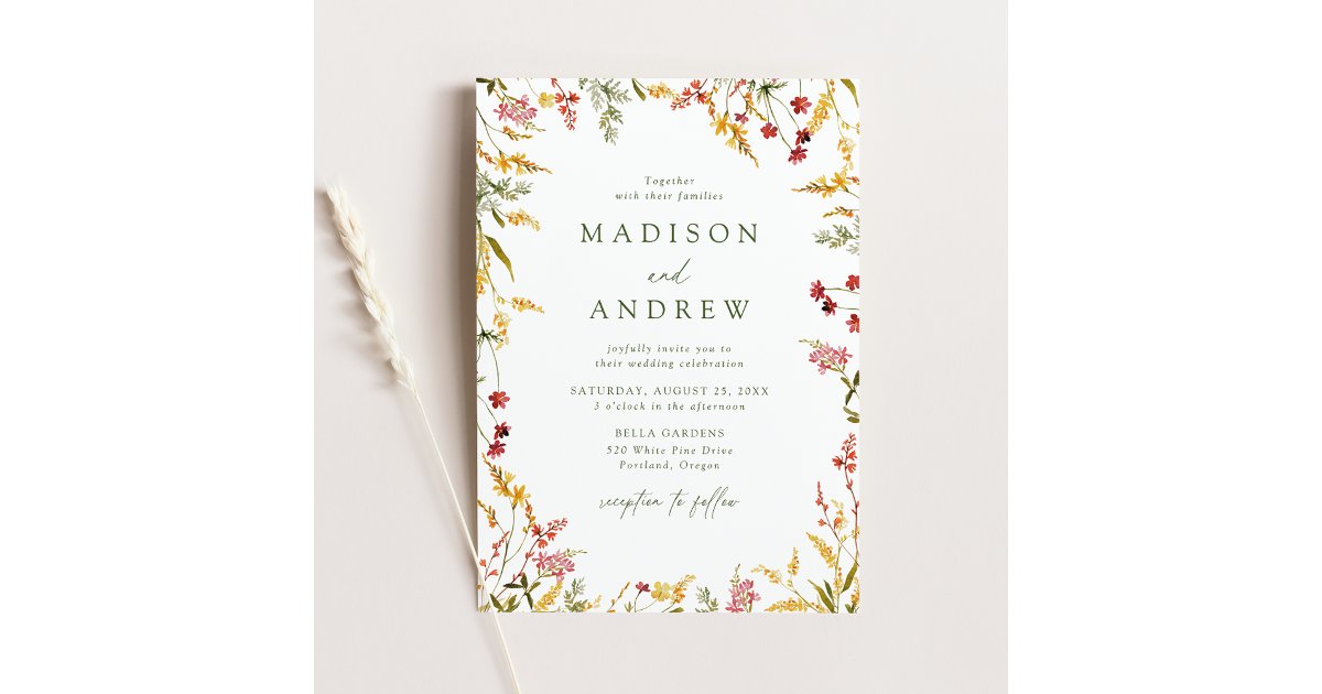 Elegant Summer Wildflower Frame Wedding Invitation | Zazzle