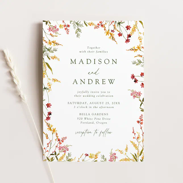 Elegant Summer Wildflower Frame Wedding Invitation | Zazzle