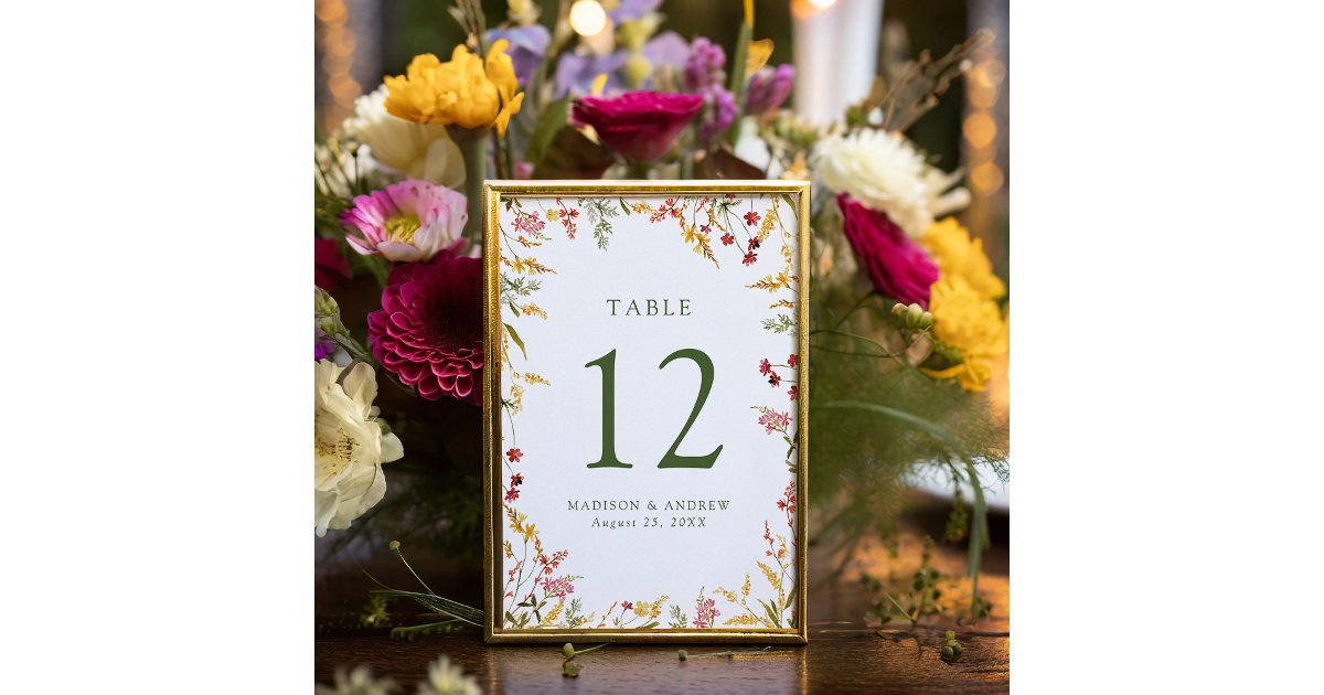 Elegant Summer Wildflower Wedding Table Number | Zazzle