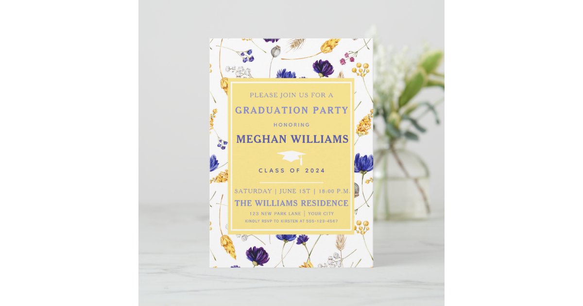 Elegant Summer Wildflowers - Graduation Invitation | Zazzle