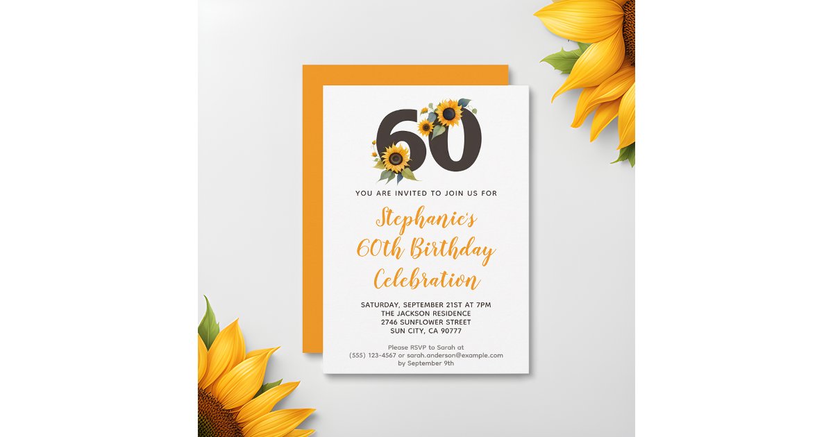 Elegant Sunflower 60th Birthday Invitation | Zazzle