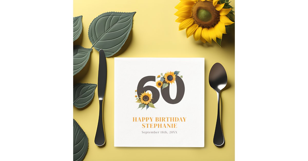 Elegant Sunflower 60th Birthday Napkins | Zazzle