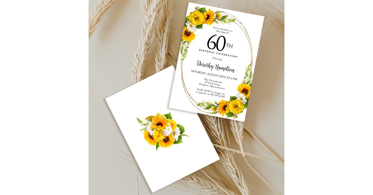 Elegant Sunflower 60th Birthday Party Invitation | Zazzle