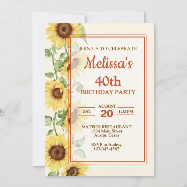 Elegant Sunflower Birthday Party Invitation | Zazzle
