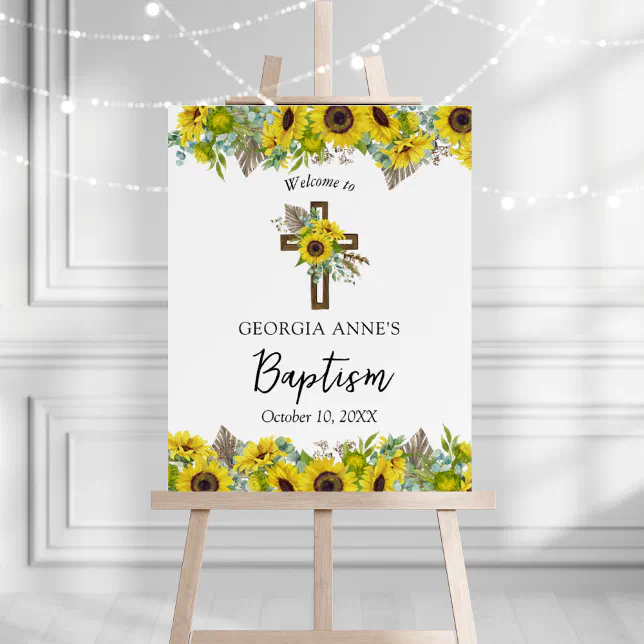 Elegant Sunflower Boho Welcome Baptism Sign | Zazzle