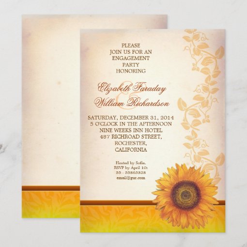elegant sunflower engagement party invitation | Zazzle