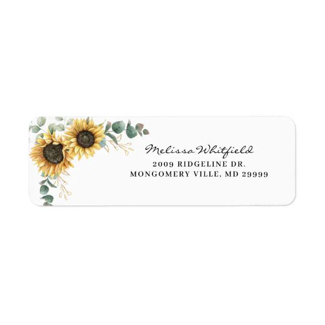 Elegant Sunflower Eucalyptus Floral Return Address Label | Zazzle