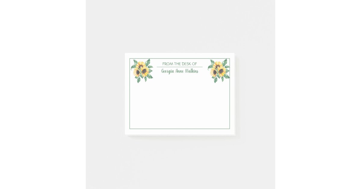 Elegant Sunflower Floral Teacher Monogrammed Post-it Notes | Zazzle