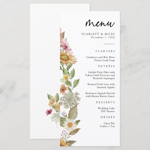 Elegant Sunflower Menu | Zazzle