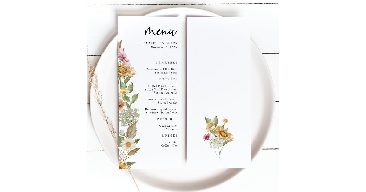 Elegant Sunflower Menu | Zazzle