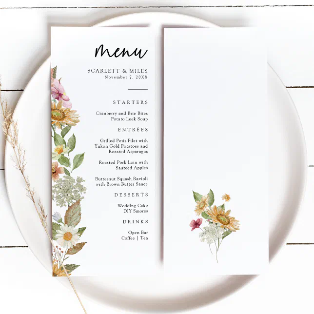 Elegant Sunflower Menu | Zazzle