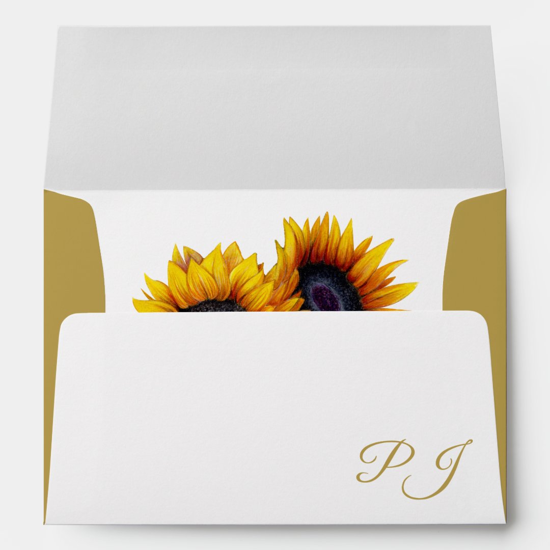 Elegant sunflower modern rustic wedding envelope | Zazzle