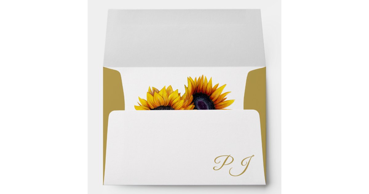 Elegant sunflower modern rustic wedding envelope | Zazzle
