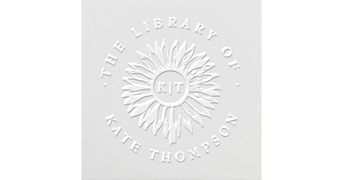 Elegant Sunflower Monogram Library Book Embosser | Zazzle