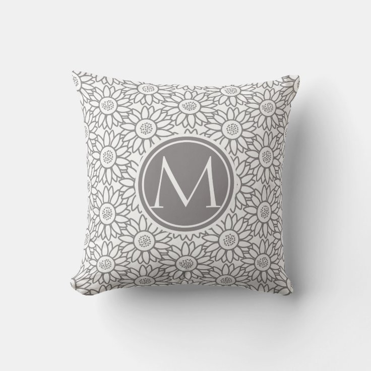 Elegant Sunflower Pattern Monogrammed Throw Pillow | Zazzle