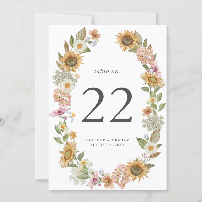 Elegant Sunflower Table Number | Zazzle
