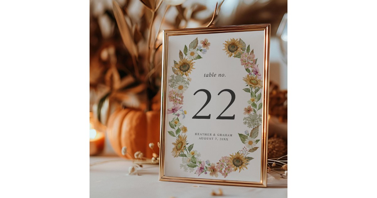 Elegant Sunflower Table Number | Zazzle