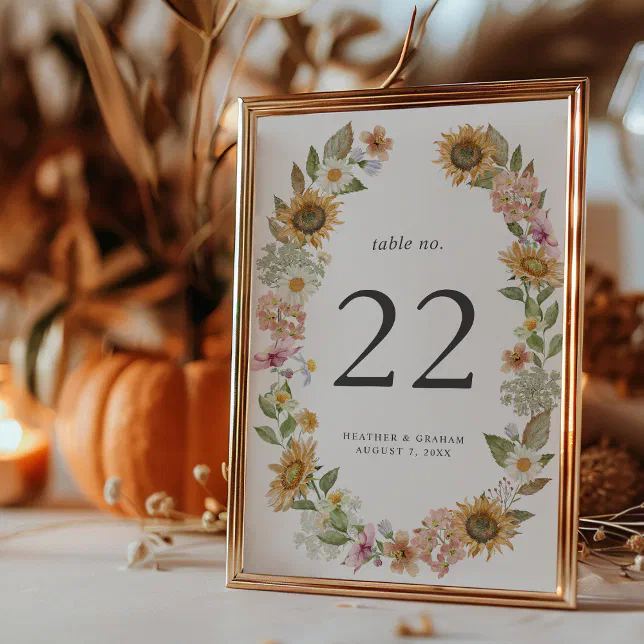 Elegant Sunflower Table Number | Zazzle