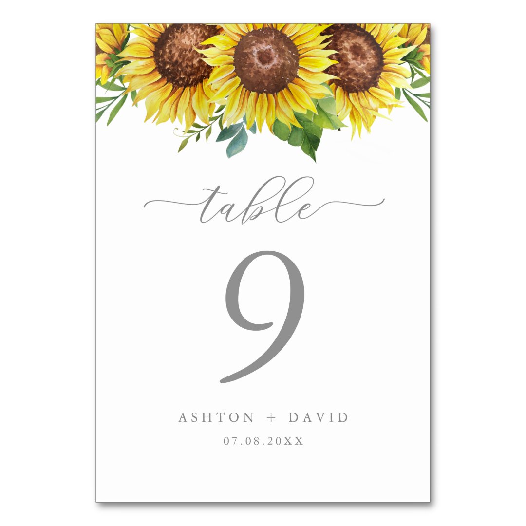Elegant Sunflower Wedding Table Number Card | Zazzle