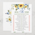 Elegant Sunflowers Bridal Shower Game Card | Zazzle